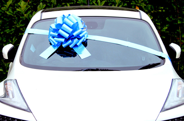 MEGA Giant Car Bow 42cm dia with 6m Ribbon - HOLOGRAPHIC BLUE