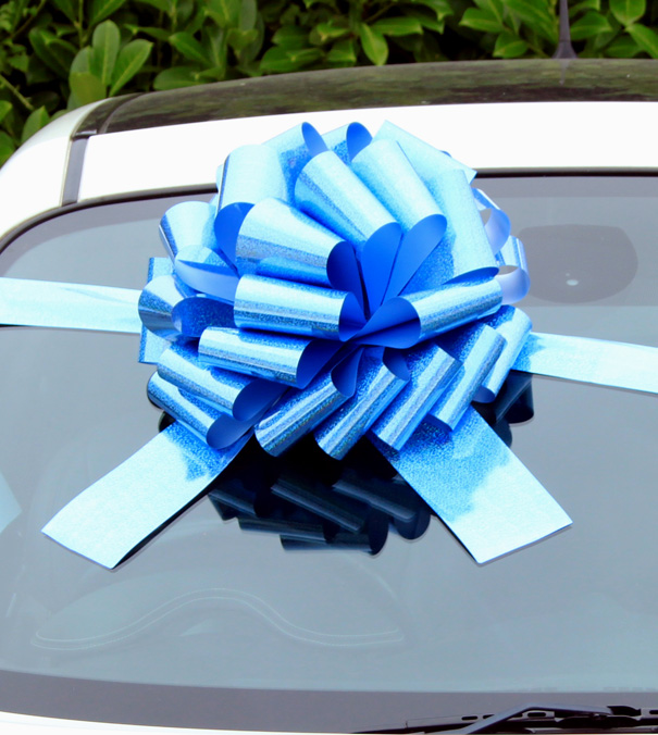MEGA Giant Car Bow 42cm diameter with 6m Ribbon - HOLOGRAPHIC SILVER