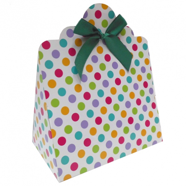 10 x Large Triangle SPOTTY Gift Box with GREEN Mini Bows