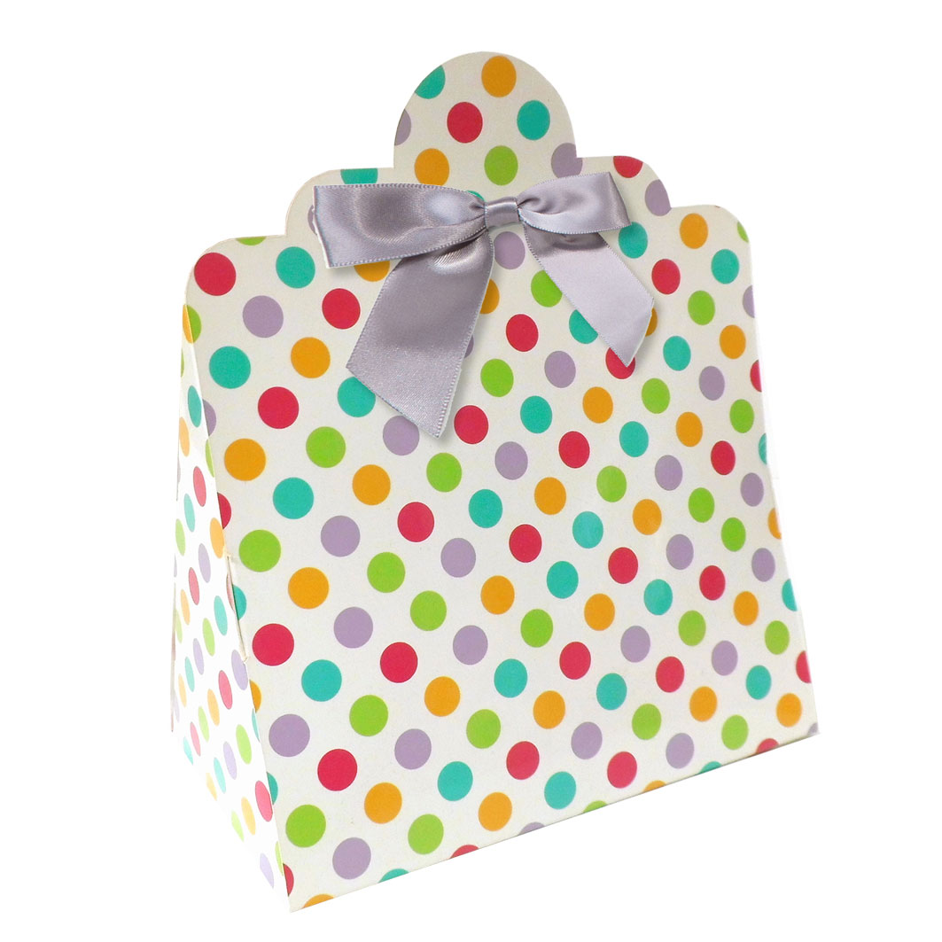 10 x Large Triangle SPOTTY Gift Box with SILVER Mini Bows