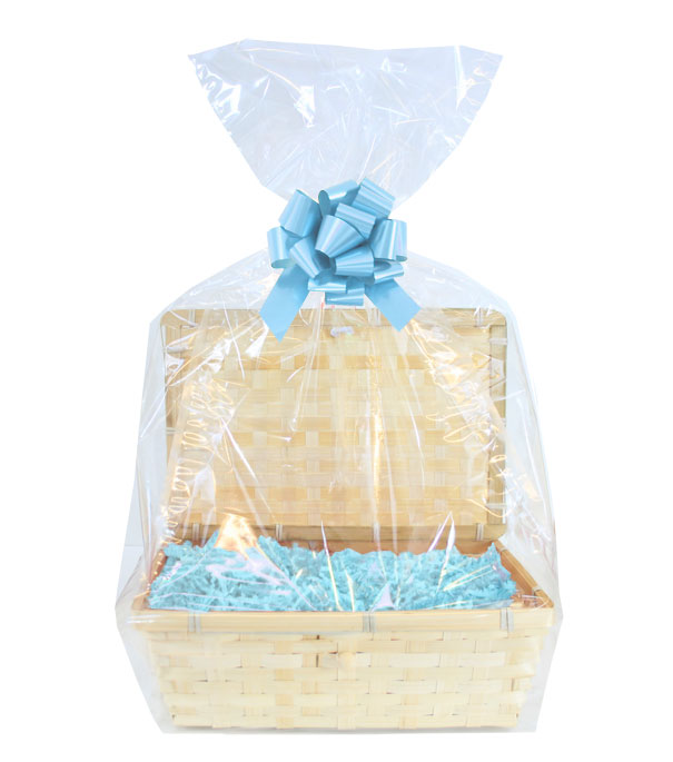 Complete Gift Basket Kit - 20cm BAMBOO HAMPER / BLUE ACCESSORIES