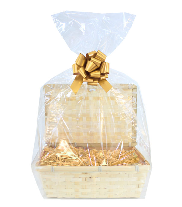 Complete Gift Basket Kit - 20cm BAMBOO HAMPER / GOLD ACCESSORIES
