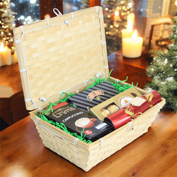 Lightweight BAMBOO HAMPER Basket 30x20x10cm BAMBOO LID Christmas Hampers Gift Boxes Wicker Baskets Wrapping