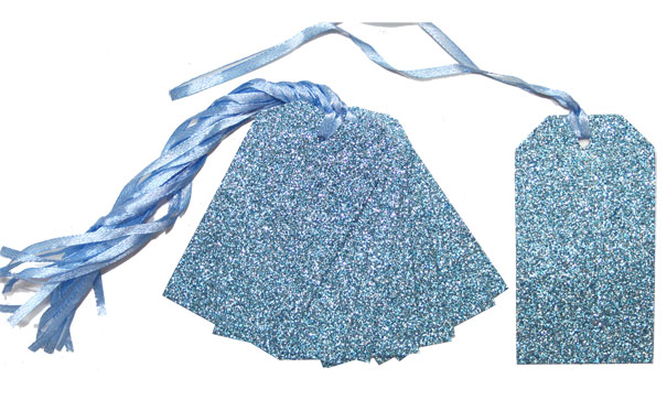 Pack 10 Luxury Gift Tags with Ribbon Ties - GLITTER BLUE