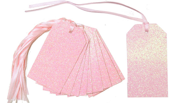 Pack 10 Luxury Gift Tags with Ribbon Ties - GLITTER PINK