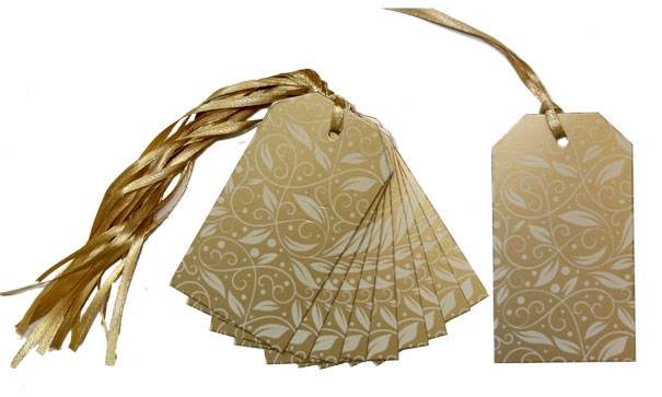 Pack 10 Luxury Gift Tags with Ribbon Ties - GOLD VINE