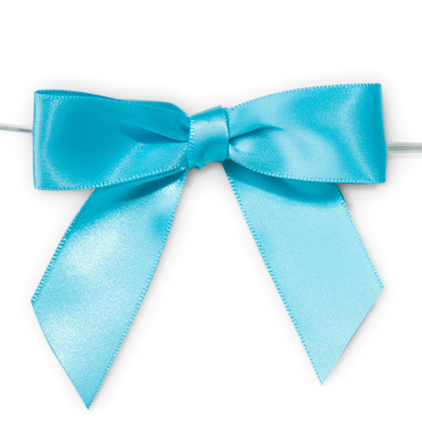 MINI SATIN BOWS with Twist Ties - 20mm - (pk 10) BABY BLUE