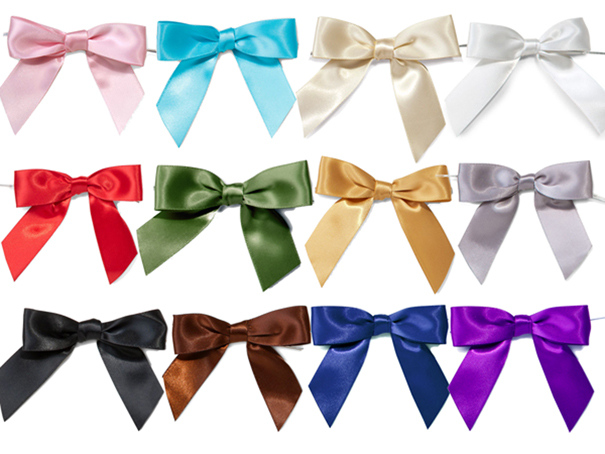 MINI SATIN BOWS with Twist Ties - 20mm - (pk 10) SILVER